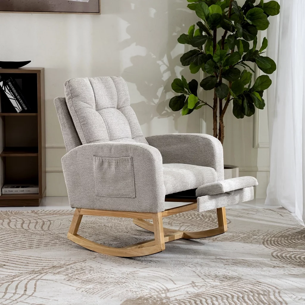 Kamari Rocking Chair With Leg Rest -Beige – Royal Furniture